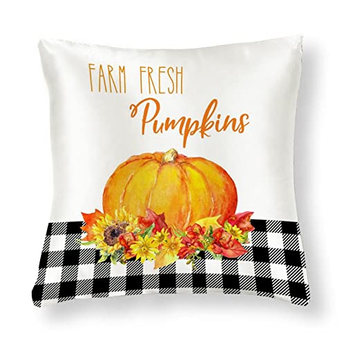 Fall Decor Pumpkins Decorative Pillow Autumn Decorations for Couch Sofa Bedroom Car Living Room Standard Size Satin Rustic Pillow Shams Zippered 18x18