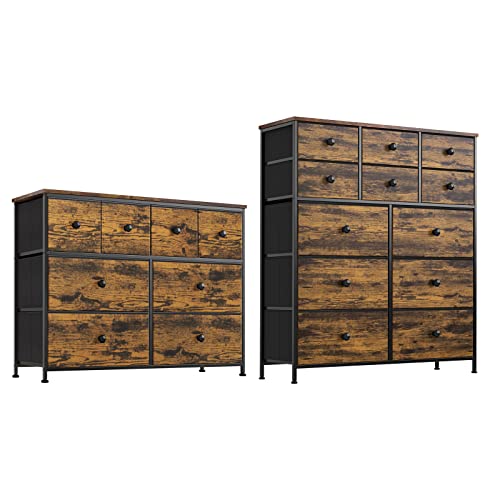 REAHOME Dresser for Bedroom with 8+12 Drawers Fabric Dresser Chest of Drawers with Wooden Top Sturdy Steel Frame Closet Storage Dresser for Living Room Hallway Closets Nursery (Rustic Brown)