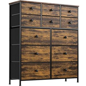 REAHOME Dresser for Bedroom with 8+12 Drawers Fabric Dresser Chest of Drawers with Wooden Top Sturdy Steel Frame Closet Storage Dresser for Living Room Hallway Closets Nursery (Rustic Brown)