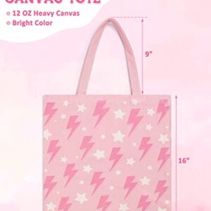 Percozzi 3 Pieces Preppy Canvas Tote Bag Aesthetic Shopping Bags Y2K Hot Pink Shoulder Bags for Supplies Gift