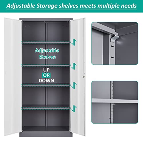 SISESOL Metal Storage Cabinet with Doors and Shelves, 71" Tool Storage Cabinet- Garage Cabinets and Storage System Kitchen Pantry Storage Cabinet with Adjustable Shelves Steel Storage Tall Cabinet