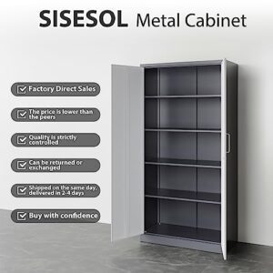 SISESOL Metal Storage Cabinet with Doors and Shelves, 71" Tool Storage Cabinet- Garage Cabinets and Storage System Kitchen Pantry Storage Cabinet with Adjustable Shelves Steel Storage Tall Cabinet