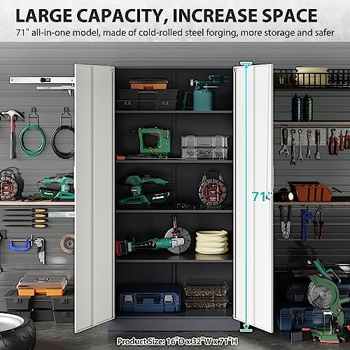 SISESOL Metal Storage Cabinet with Doors and Shelves, 71" Tool Storage Cabinet- Garage Cabinets and Storage System Kitchen Pantry Storage Cabinet with Adjustable Shelves Steel Storage Tall Cabinet