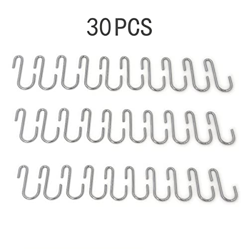 Aecllcea 30 Pack Heavy Duty S Hooks for Hanging Kitchen Utensils, Jeans, Plants, Pots and Pans，Professional S Shaped Hooks for Closet, Wire Shelving, Garage, Garden，Camping