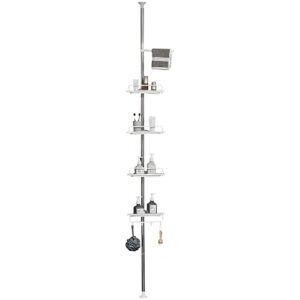 Hoomtaook Tension Pole Shower Caddy 4-Tier Shower Organizer Corner Tension Pole Shower Shelf Bathroom Corner Shower Caddy with Towel Bar for Bathroom, Bathtub Shower Storage, 37-120 Inch, Silver