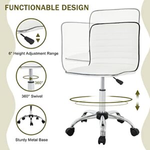 Vanity Chair Makeup Chair PU Leather Low Back Home Office Desk Chair Height Adjustable 360° Swivel Rolling Computer Chair Modern Executive Task Chair without Armrest for Vanity Makeup Room(White)