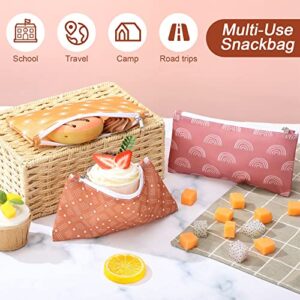 6 Pcs Boho Reusable Snack Bags and Sandwich Bags Food Safety Washable Lunch Bags Snack Zipper Pouches for Kids Students Adults Food