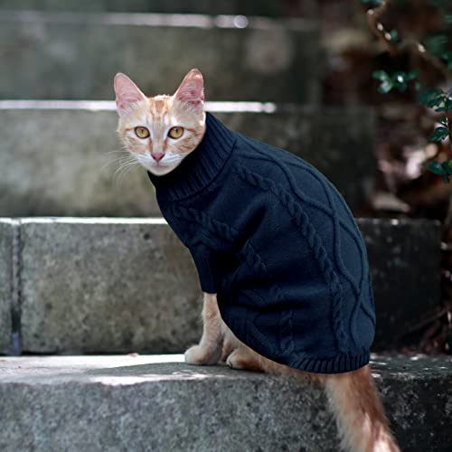 Winter Keep Warm Dog Sweater Cat Coat, Medium Fleece Dog Sweater Puppy Clothes, Classic Turtleneck Pet Outfits Apparel, Navy M