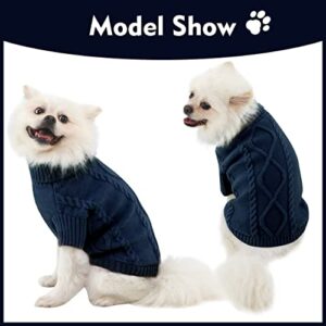 Winter Keep Warm Dog Sweater Cat Coat, Medium Fleece Dog Sweater Puppy Clothes, Classic Turtleneck Pet Outfits Apparel, Navy M