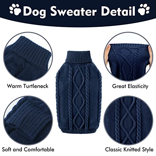 Winter Keep Warm Dog Sweater Cat Coat, Medium Fleece Dog Sweater Puppy Clothes, Classic Turtleneck Pet Outfits Apparel, Navy M