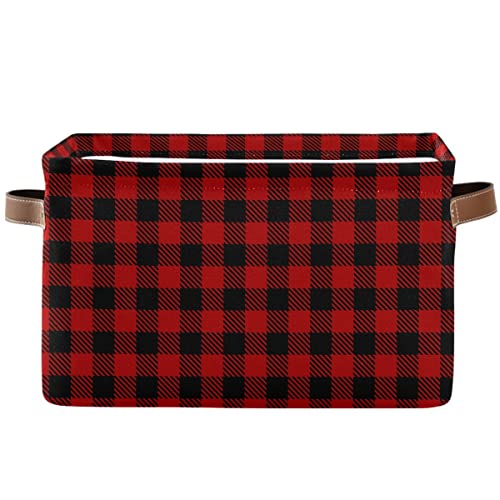 Christmas Red Buffalo Plaid Storage Basket Fabric Laundry Baskets Winter Holiday Decorations Storage Boxes Organizer Bag for Baby Cloth Dog Toy Book Storage Cubes Shelf Closet Bins 16×12×8 Inches