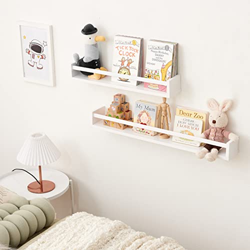 TRWISWDC Nursery Floating Shelves White Oak Floating Bookshelf Natural Wood Wall Shelves for Living Room Bathroom Bedroom Decor Kitchen Spice Rack, 32 inches