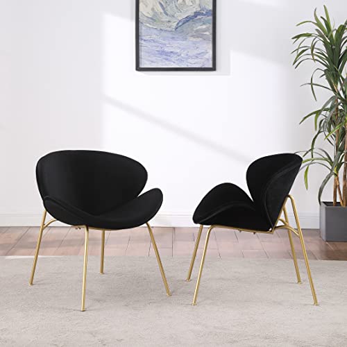 Yoluckea Velvet Dining Chairs Set of 2, Modern Upholstered Dining Side Chair Vanity Chair Living Room Chairs Accent Chair with Gold Metal Legs for Kitchen Dining Room Bedroom (Black)