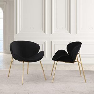 Yoluckea Velvet Dining Chairs Set of 2, Modern Upholstered Dining Side Chair Vanity Chair Living Room Chairs Accent Chair with Gold Metal Legs for Kitchen Dining Room Bedroom (Black)