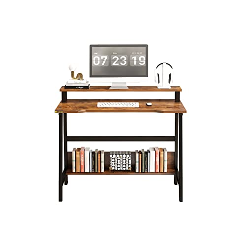 YQ JENMW Small Computer Desk for Small Spaces - 33.5" Inch Modern Writing Table with Monitor Storage Shelf for Home Office and Study, Compact Laptop Desk in Simple and Sleek Style