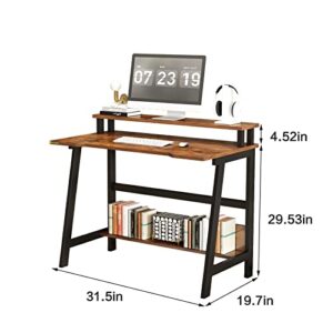 YQ JENMW Small Computer Desk for Small Spaces - 33.5" Inch Modern Writing Table with Monitor Storage Shelf for Home Office and Study, Compact Laptop Desk in Simple and Sleek Style