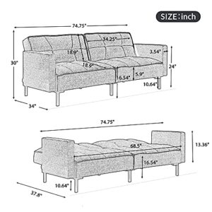 Majnesvon Linen Upholstered Modern Convertible Folding Futon Sofa Bed for Compact Living Space, Apartment, Dorm, Metal Legs (Orange)