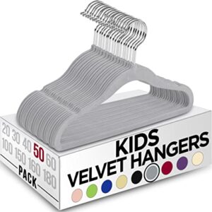 Utopia Home Kids Hangers Velvet (Pack of 50) - 11.6 Inch Durable Baby Hangers for Closet - Perfect Toddler Hangers for Everyday Use (Grey)