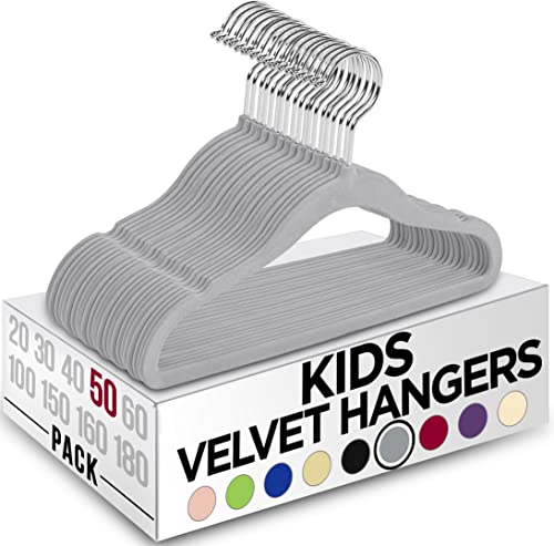 Utopia Home Kids Hangers Velvet (Pack of 50) - 11.6 Inch Durable Baby Hangers for Closet - Perfect Toddler Hangers for Everyday Use (Grey)