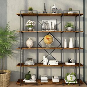 auromie triple wide 5 tier bookshelf, 70.8’’ h x 63’’ w rustic etagere bookcase garage storage shelf rack, industrial freestanding display shelf, extra large storage rack shelving unit for home office