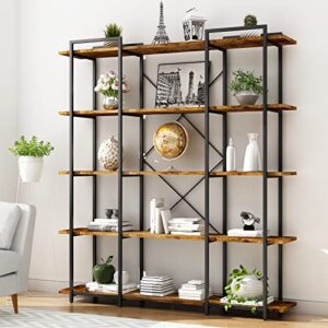 Auromie Triple Wide 5 Tier Bookshelf, 70.8’’ H x 63’’ W Rustic Etagere Bookcase Garage Storage Shelf Rack, Industrial Freestanding Display Shelf, Extra Large Storage Rack Shelving Unit for Home Office