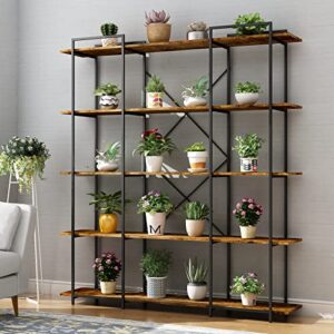 Auromie Triple Wide 5 Tier Bookshelf, 70.8’’ H x 63’’ W Rustic Etagere Bookcase Garage Storage Shelf Rack, Industrial Freestanding Display Shelf, Extra Large Storage Rack Shelving Unit for Home Office