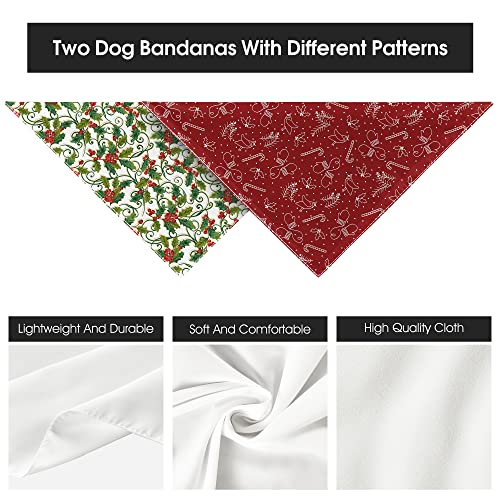 AVOIN colorlife Christmas Holly Red Berries Pet Bandana 2 Pcs, Adjustable Candy Cane Gloves Holiday Party Triangle Reversible Dog Cat Scarf for Small Medium Large Dogs