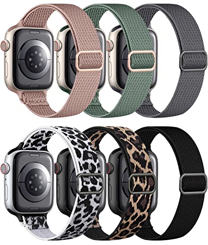 Charlam Compatible with Apple Watch Band 40mm 41mm 38mm for Women Girls, Cute Braided Stretchy Strap Comfortable Thin Elastic Nylon Wristbands for iWatch SE Series 8 7 6 5 4 3 2 1, 38 40 41 mm, B