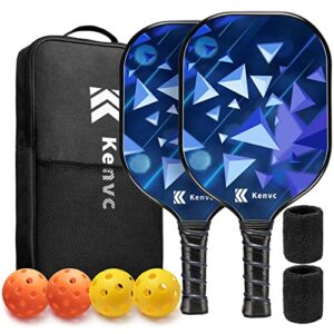 kenvc pickleball paddles, lightweight pickleball paddles set of 2/4, 3k carbon fiber, graphite pickleball paddle face, honeycomb core, 4 balls, 1 carry bag, pickleball set for women men