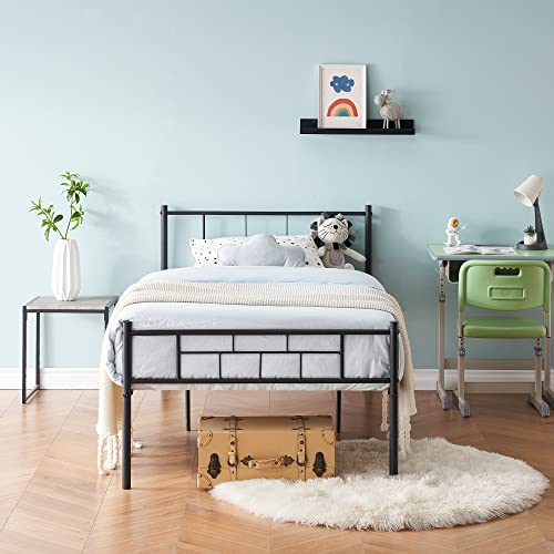 Liink1Ga Twin Bed Frames with Headboard, Twin Bed Frame No Box Spring Needed, No Squeaky, Easy to Assemble Twin Size Bed Frames, Country Rustic Style