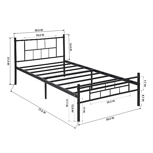 Liink1Ga Twin Bed Frames with Headboard, Twin Bed Frame No Box Spring Needed, No Squeaky, Easy to Assemble Twin Size Bed Frames, Country Rustic Style