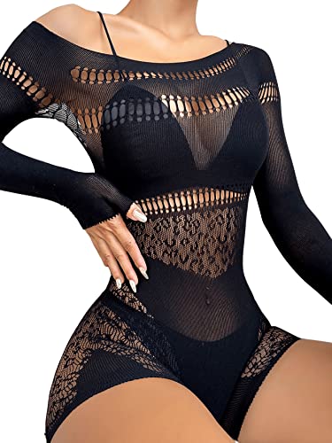 SHENHE Women's Mesh Hollow Out Backless Sleeveless Halter Babydoll Lingerie Dress Fishnet Romper One Size