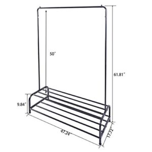 BOFENG Metal Garment Rack Industrial Free-Standing Clothes Rack with Top Rod and 2 Tier Lower Storage Shelf - Black