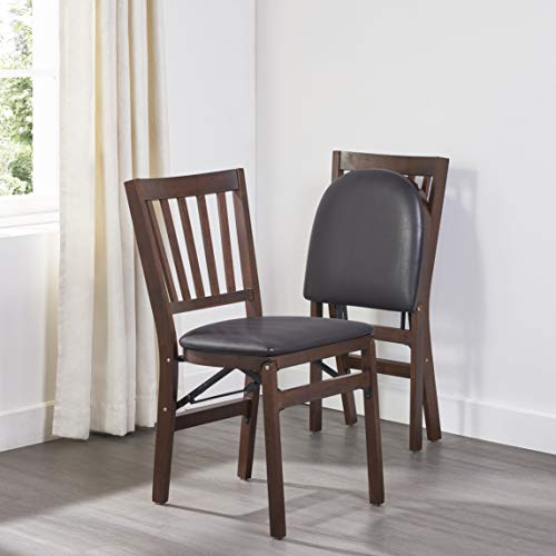 MECO Stakmore Wood Fabric Upholstered Seat Folding Chair Set, Espresso (2 Pack)