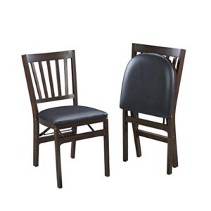 MECO Stakmore Wood Fabric Upholstered Seat Folding Chair Set, Espresso (2 Pack)