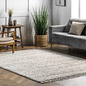 nuloom brooke shag tasseled area rug, 8x11, ivory