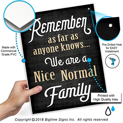 Bigtime Signs Family Quote Sign - Remember As Far As Anyone Knows We Are a Nice Normal Family - 11.75 inch x 9 inch Rigid PVC - Quirky Funny Family Decoration Signs for Home or Business Décor