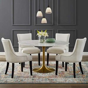 Modway Lippa 54" Mid-Century Dining Table with Round Artificial Marble Top in Gold White