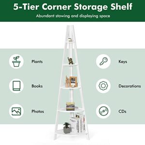 Tangkula 5 Tier Corner Shelf, 69 Inch Tall Corner Bookshelf, 5 Shelf Small Bookcase, Wooden A-Shaped Display Storage Rack, Corner Ladder Shelf Plant Stand for Living Room Home Office