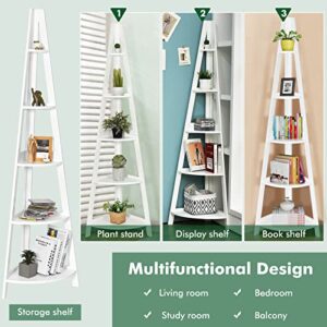 Tangkula 5 Tier Corner Shelf, 69 Inch Tall Corner Bookshelf, 5 Shelf Small Bookcase, Wooden A-Shaped Display Storage Rack, Corner Ladder Shelf Plant Stand for Living Room Home Office