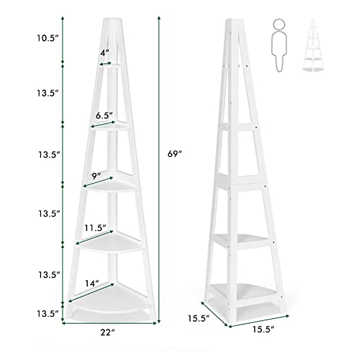 Tangkula 5 Tier Corner Shelf, 69 Inch Tall Corner Bookshelf, 5 Shelf Small Bookcase, Wooden A-Shaped Display Storage Rack, Corner Ladder Shelf Plant Stand for Living Room Home Office