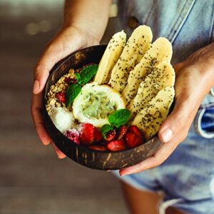 Set of 4 Vietnamese Coconut Bowls and Spoons by Okey Kitchen, 100% Natural, Organic, Eco-Friendly, Vegan, Buddha Smoothie Coco Bowl and Spoons from Ben Tre Artisan Craft (Polished)