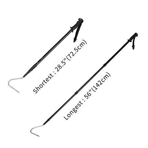 REPTI ZOO 57" Snake Catcher Professional Stainless Steel Retractable Snake Hook Reptile Catcher Stick Rattlesnake Grabber Pick-up Snake Pole Handling Tool (Snake Hook)