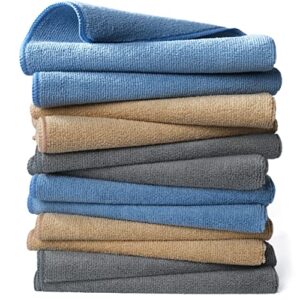 polyte microfiber cleaning towel (16x16, 12 pack professional, blue,camel,gray)