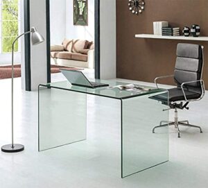 neos modern furniture bent glass computer desk contemporary rectangular shaped pc laptop workstation study table home office writing for small spaces, better than acrylic or lucite, 50" l, clear