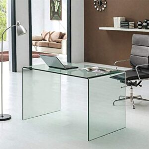 Neos Modern Furniture Bent Glass Computer Desk Contemporary Rectangular Shaped PC Laptop Workstation Study Table Home Office Writing for Small Spaces, Better Than Acrylic or Lucite, 50" L, Clear