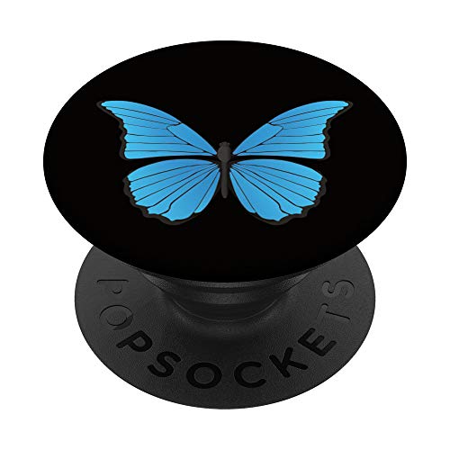 Blue Butterfly Black Background PopSockets Swappable PopGrip