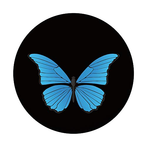 Blue Butterfly Black Background PopSockets Swappable PopGrip