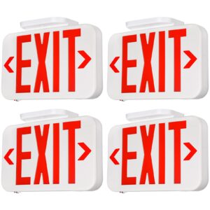 torchstar led exit sign, emergency exit light with battery backup, double face, ul 924, ac 120/277v, damp location, hardwired red letter exit lights for business, pack of 4