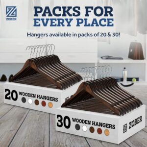 Zober Wooden Hangers 30 Pack - Non Slip Wood Clothes Hanger for Suits, Pants, Jackets w/Bar & Cut Notches - Heavy Duty Clothing Hanger Set - Coat Hangers for Closet - Vintage